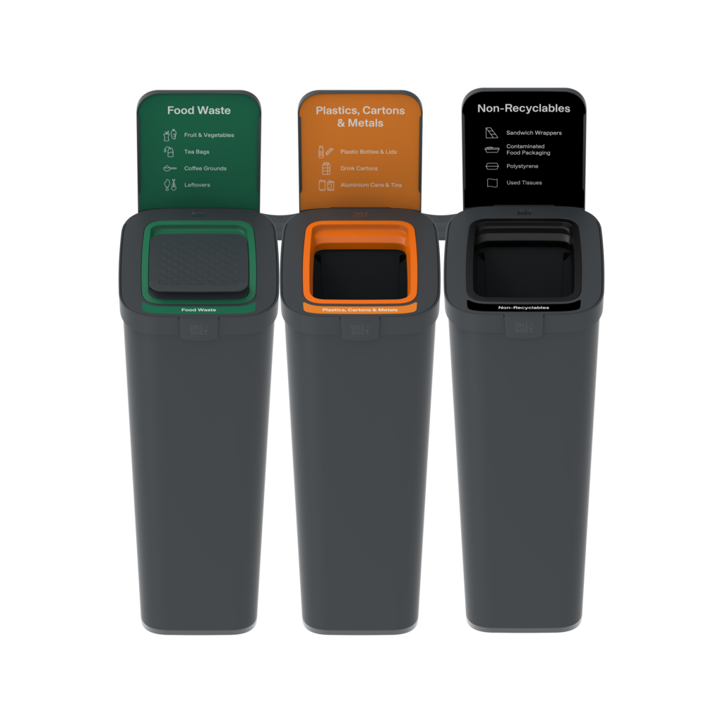 Unisort Climate Recycling Bin: 3 Compartments With Backboards - Unisort