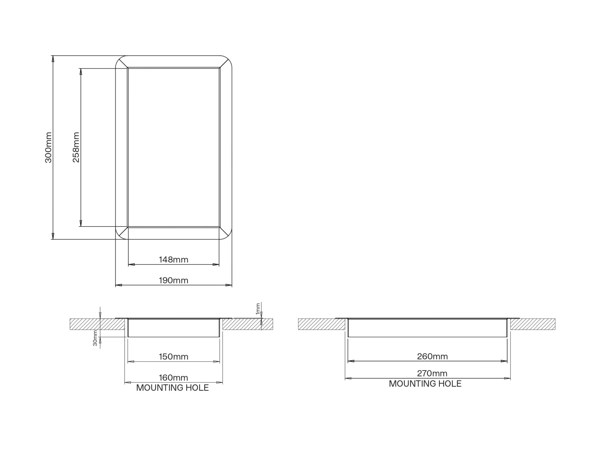 Unisort Edge Rectangle Waste Chute Insert - Stainless Steel - Unisort
