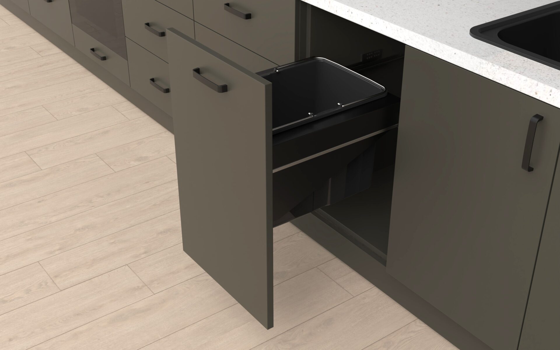 Unisort Stream 450mm Pull Out Kitchen Cabinet Bin With 1 or 2 Bin ...